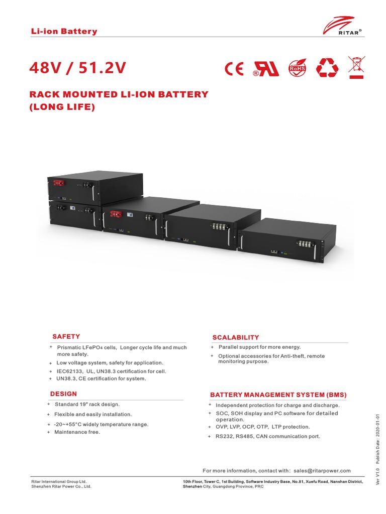 Datasheet - Rack - Mounted - 48V - 51 - 2V - Li - Ion - Battery Ritar | Download Free PDF ...