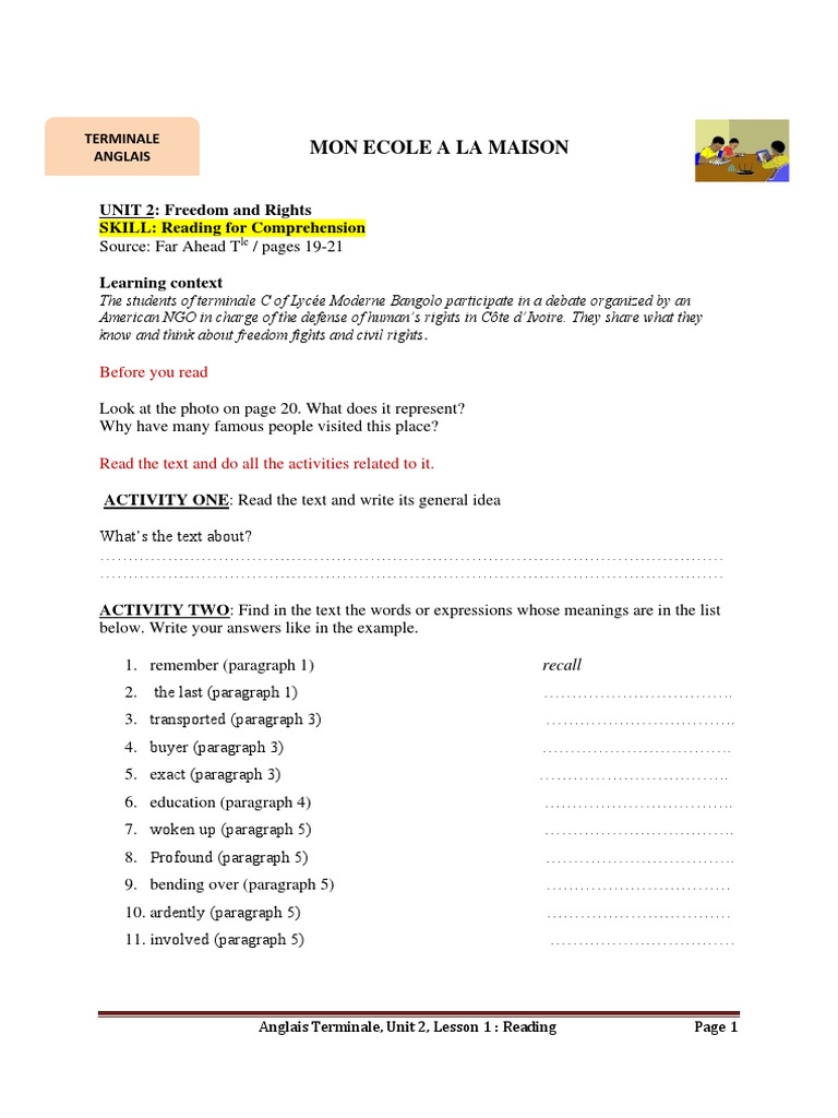 Unit 2 - Freedom and Rights - Reading - Tle | PDF | Slavery | Cognition