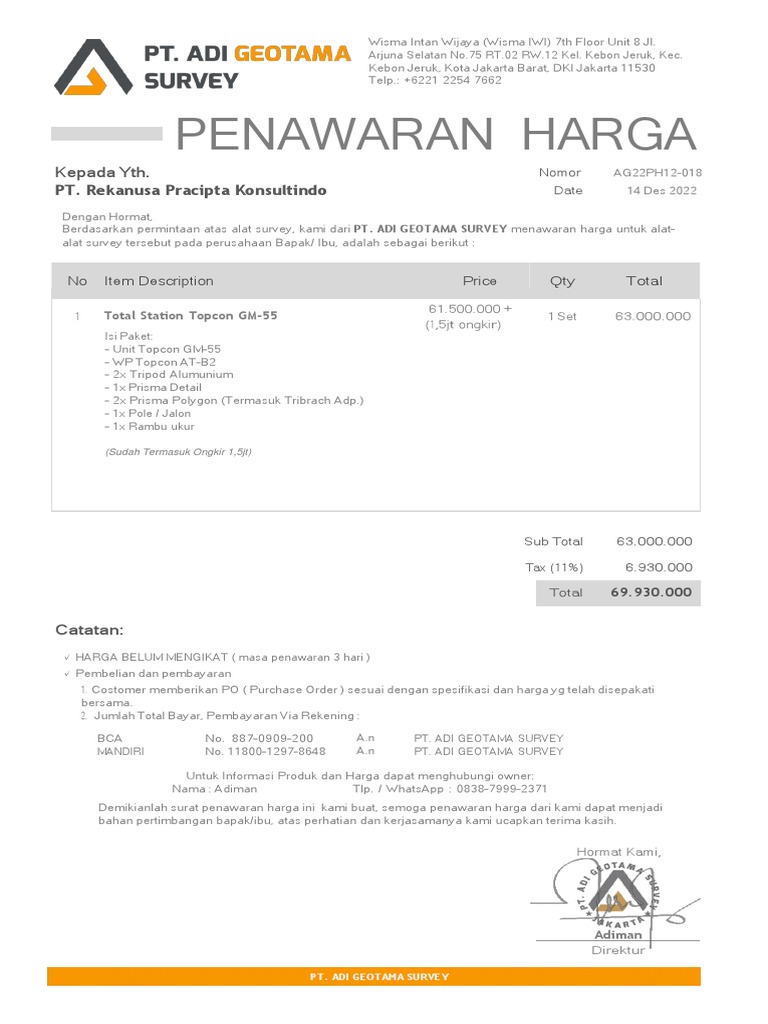 Penawaran HRG PT Adi Geotama Survey Adiman Rev3 | PDF
