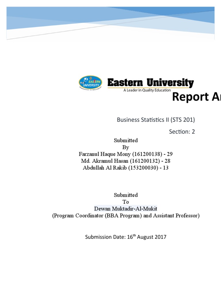 Report Analysis: Business Statistics II (STS 201) Section: 2 | PDF