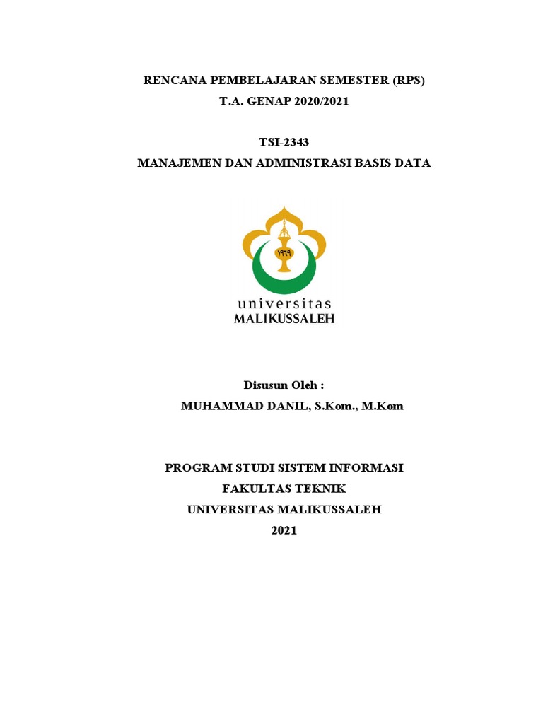 RPS - Manajemen Dan Administrasi Database - Genap - 2020-2021 - Sistem Informasi | PDF