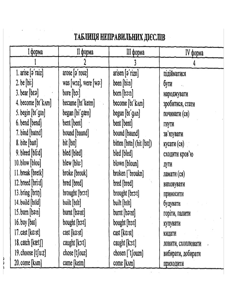 Irr Verbs + Tranl | PDF