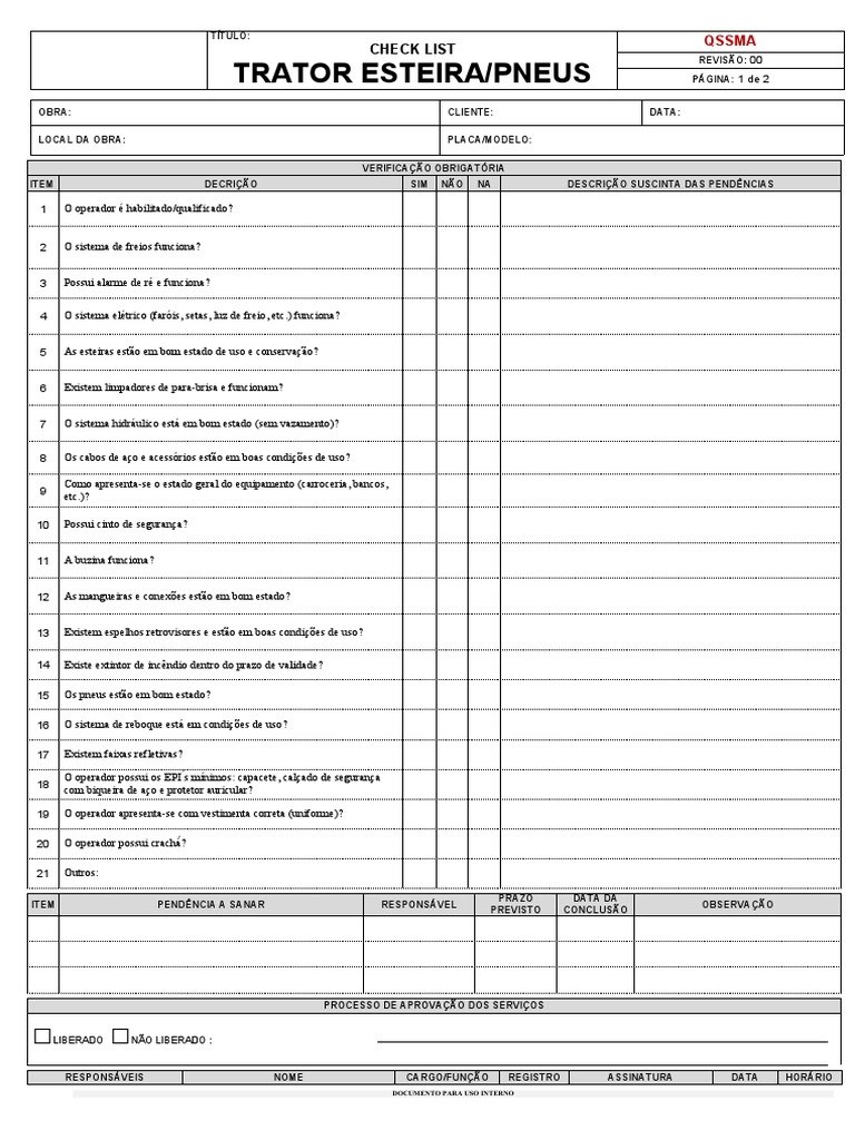 42 - QSSMA Check List Trator | PDF | Trator