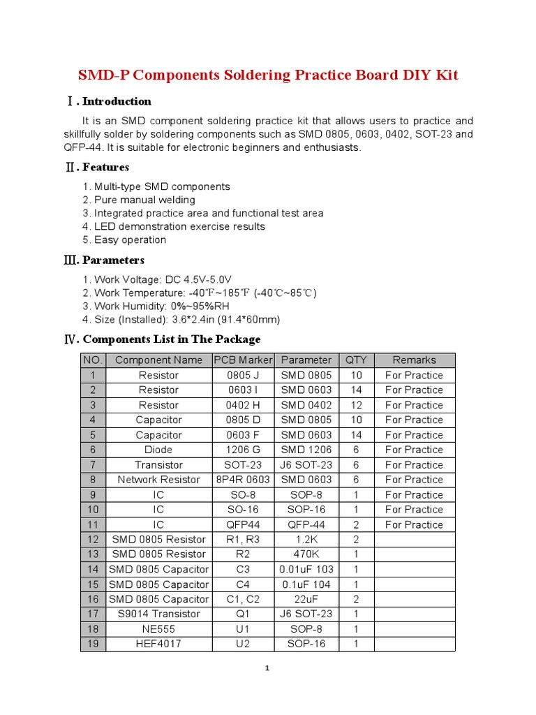 SMD-PComponents Soldering Practice Board | PDF | Soldering | Electronic ...
