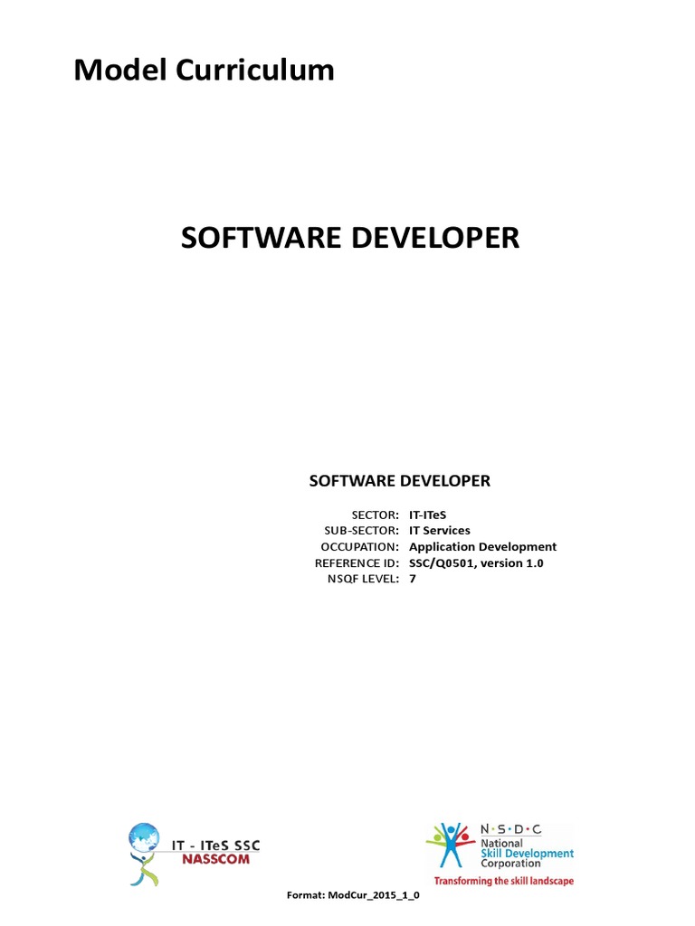 SSC Q0501 Software Developer - Model Curriculum v1 | PDF | Curriculum ...