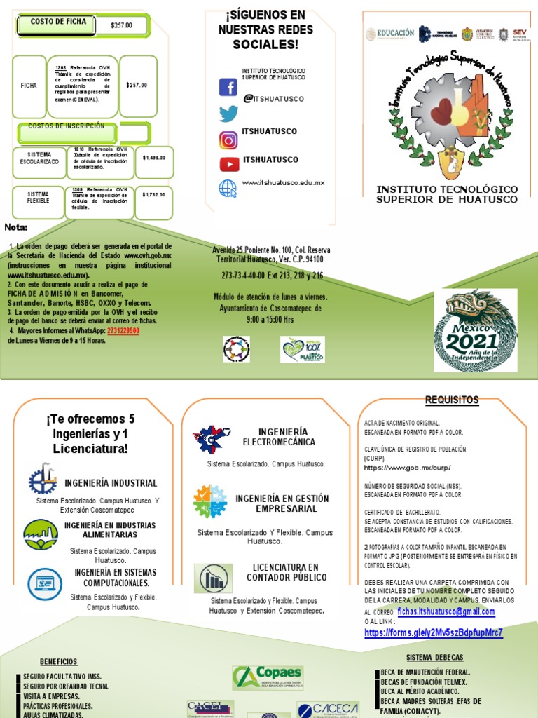 Triptico Ficha ITSHuatusco 2021 | PDF