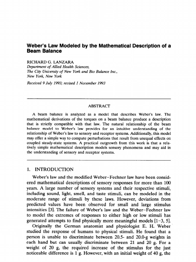 Weber's Law Modeled by The Mathematical Description of A Beam Balance | PDF