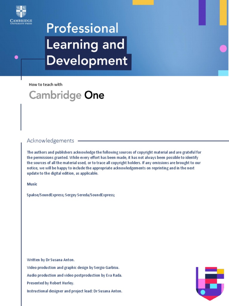 How To Teach With Cambridge One - Acknowledgements | PDF