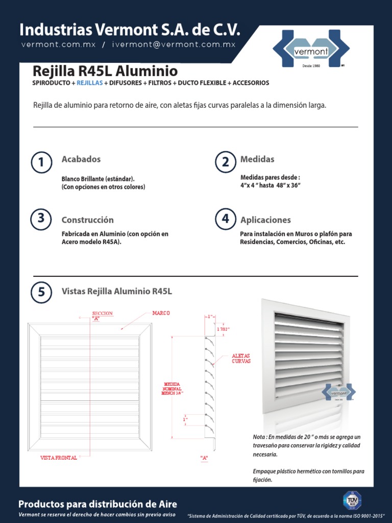 Rejilla de Retorno R45L | PDF | Tornillo | Ingeniería de Edificación