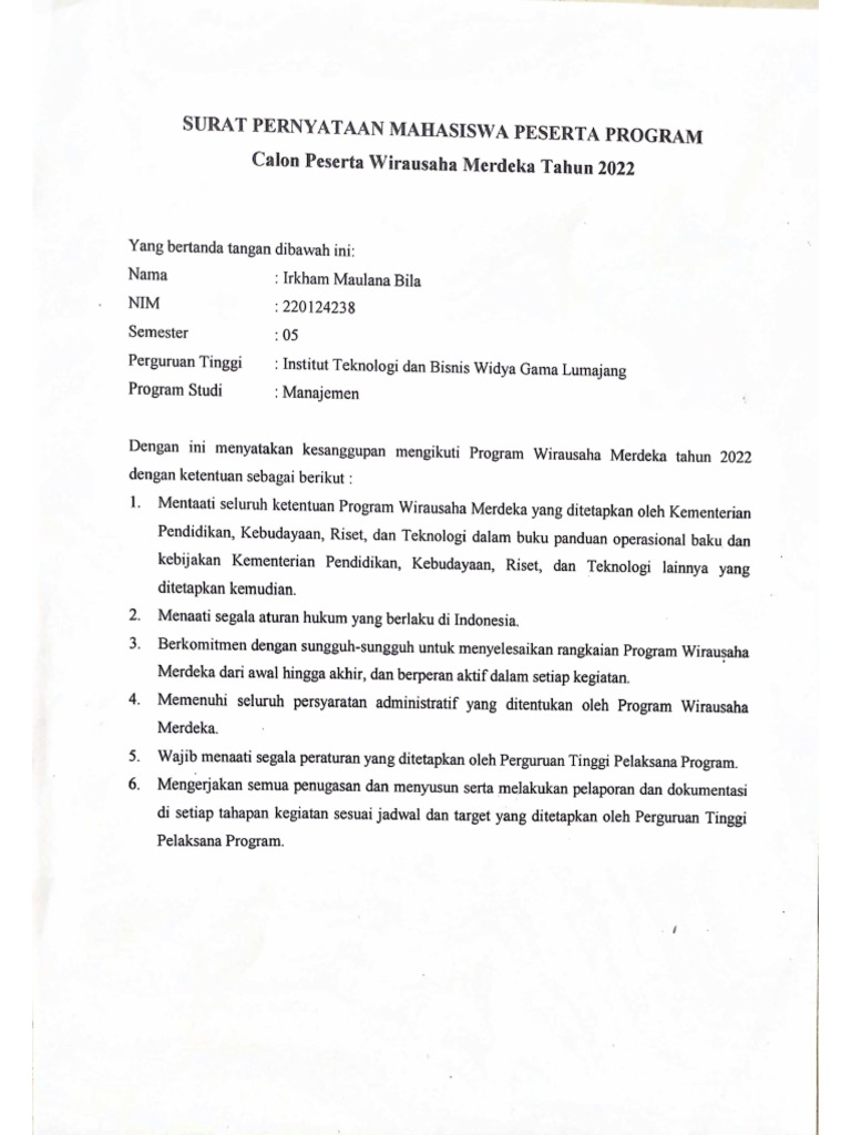 Pernyataan Wirausaha Merdeka | PDF