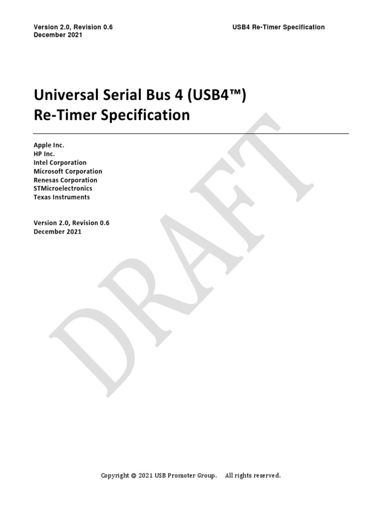 USB4 Re-Timer Specification Version 2.0 Rev 0.6 - CLEAN | PDF | Usb | Byte
