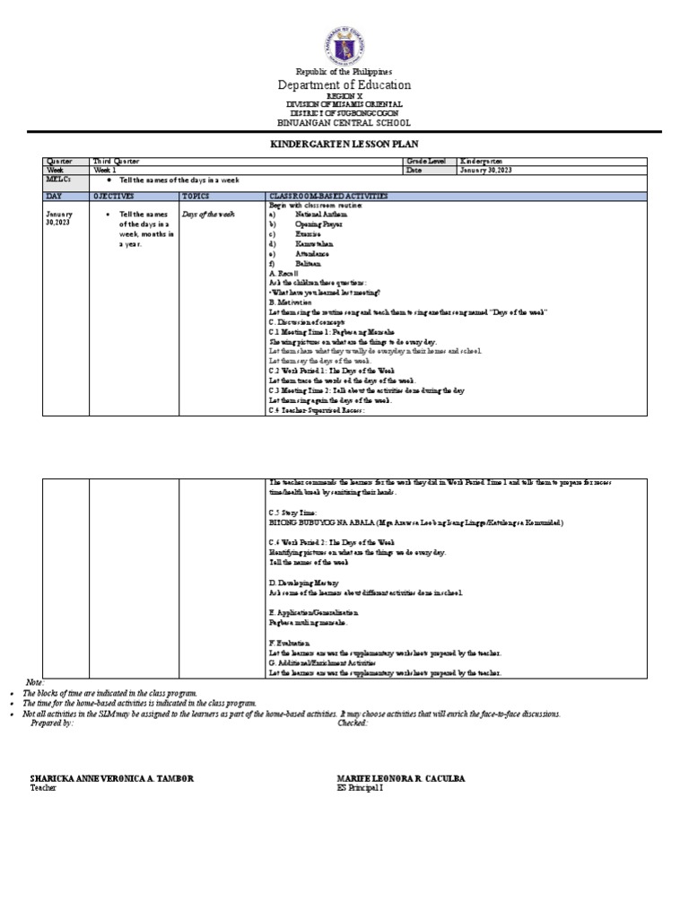 Kindergarten Q3 Week 1 Lesson Plan | PDF | Change | Teaching