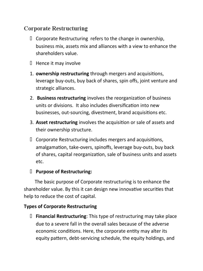 A Comprehensive Guide to Corporate Restructuring: Ownership, Business, Asset Restructuring and ...