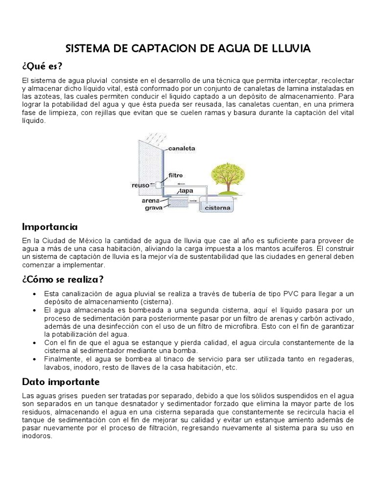 Sistema de Captacion de Agua de Lluvia | PDF | Agua | Agua potable