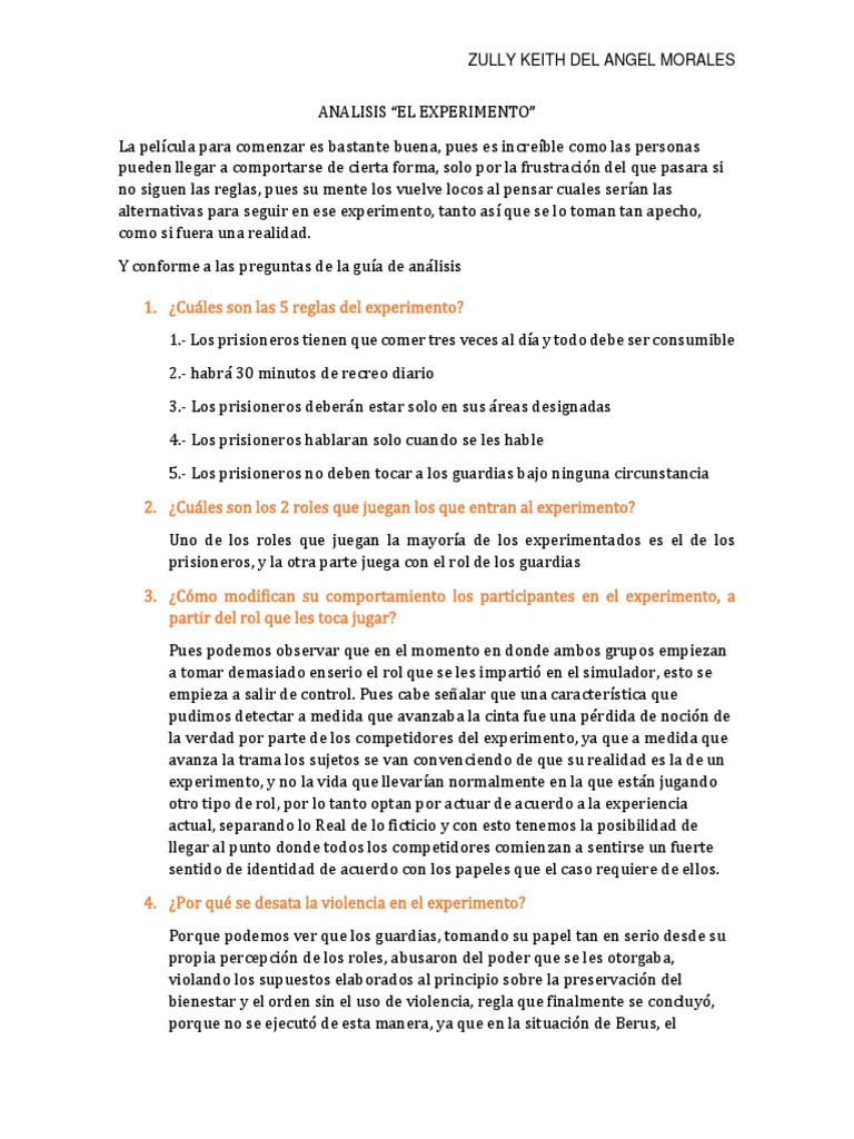 Análisis Pelicula El Experimento | PDF | Experiencia | Sicología