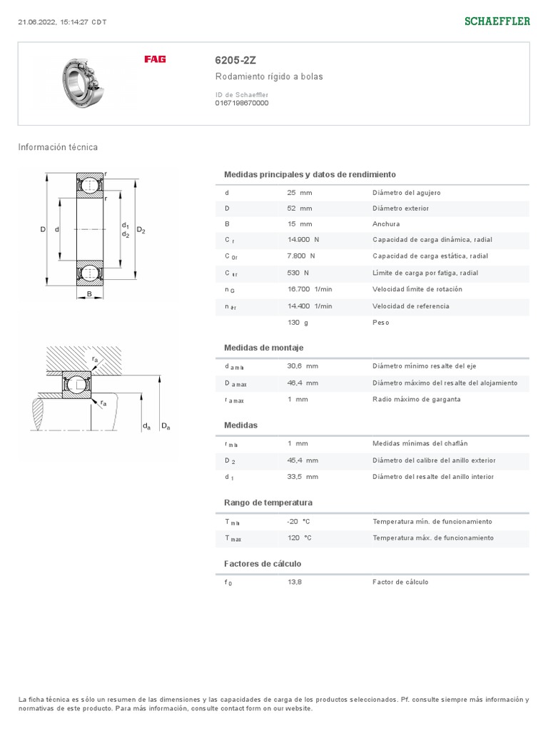 Rodamiento Rígido A Bolas: Medidas Principales y Datos de Rendimiento | PDF