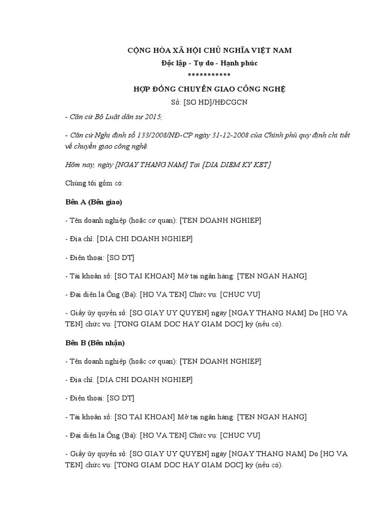 Hop Dong Chuyen Giao Cong Nghe | PDF