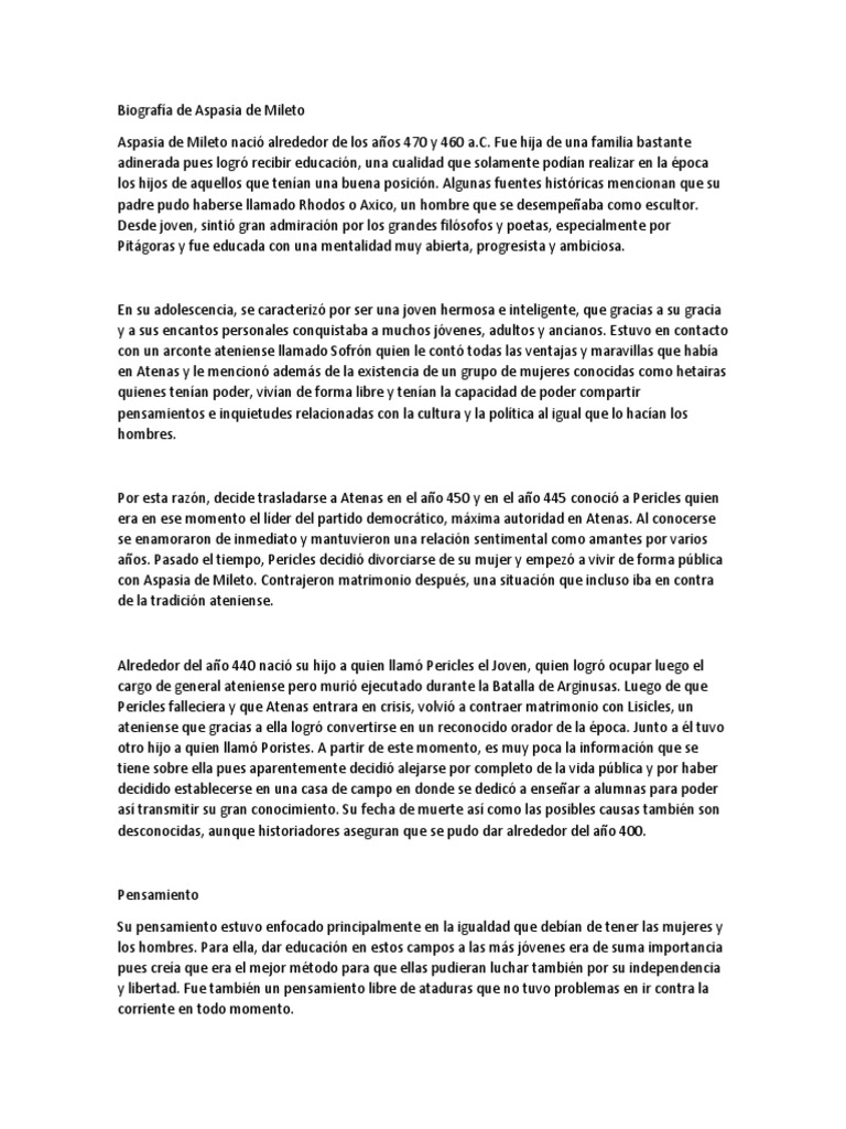 Biografía de Aspasia de Mileto | PDF Biografía de Aspasia de Mileto | PDF