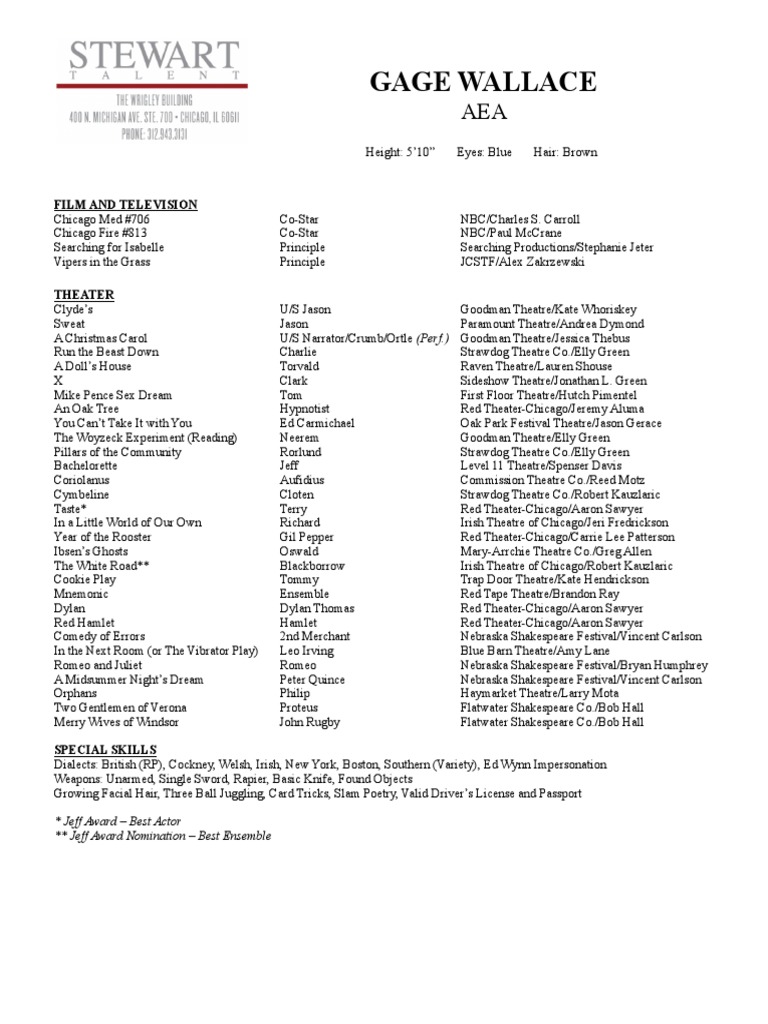 Gage Wallace - Resume 1 | Download Free PDF | Theatre
