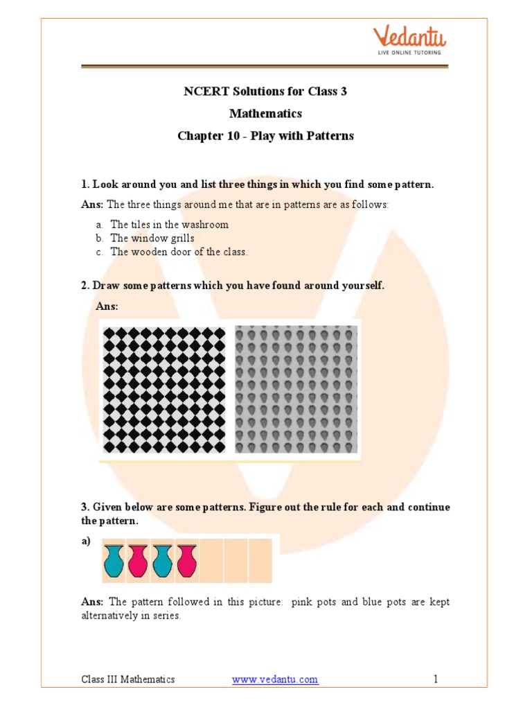 Class 3 Maths: Patterns and Solutions | PDF | Mathematics