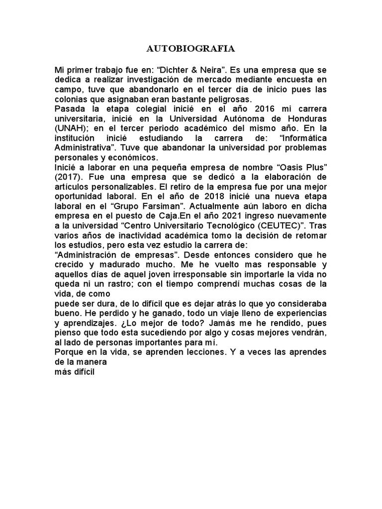 Autobiografia Tarea Semana 2 Español | PDF