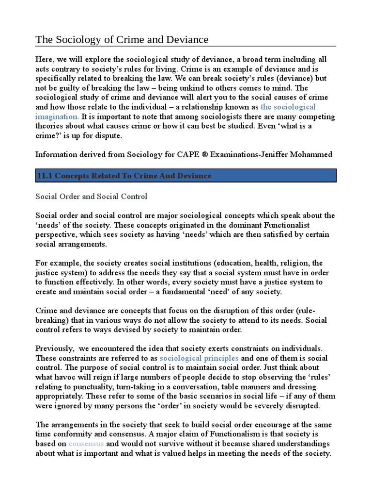 Concepts Related To Crime and Deviance - CAPE Sociology Unit 2 Notes ...