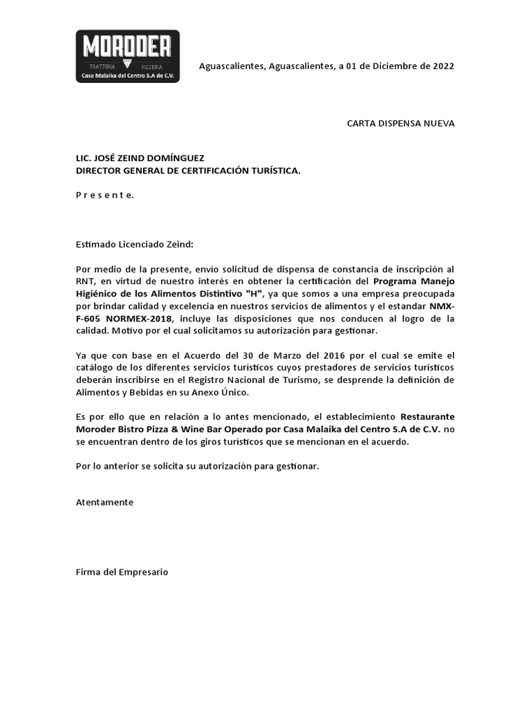 CARTA DISPENSA NUEVA. - copia | PDF