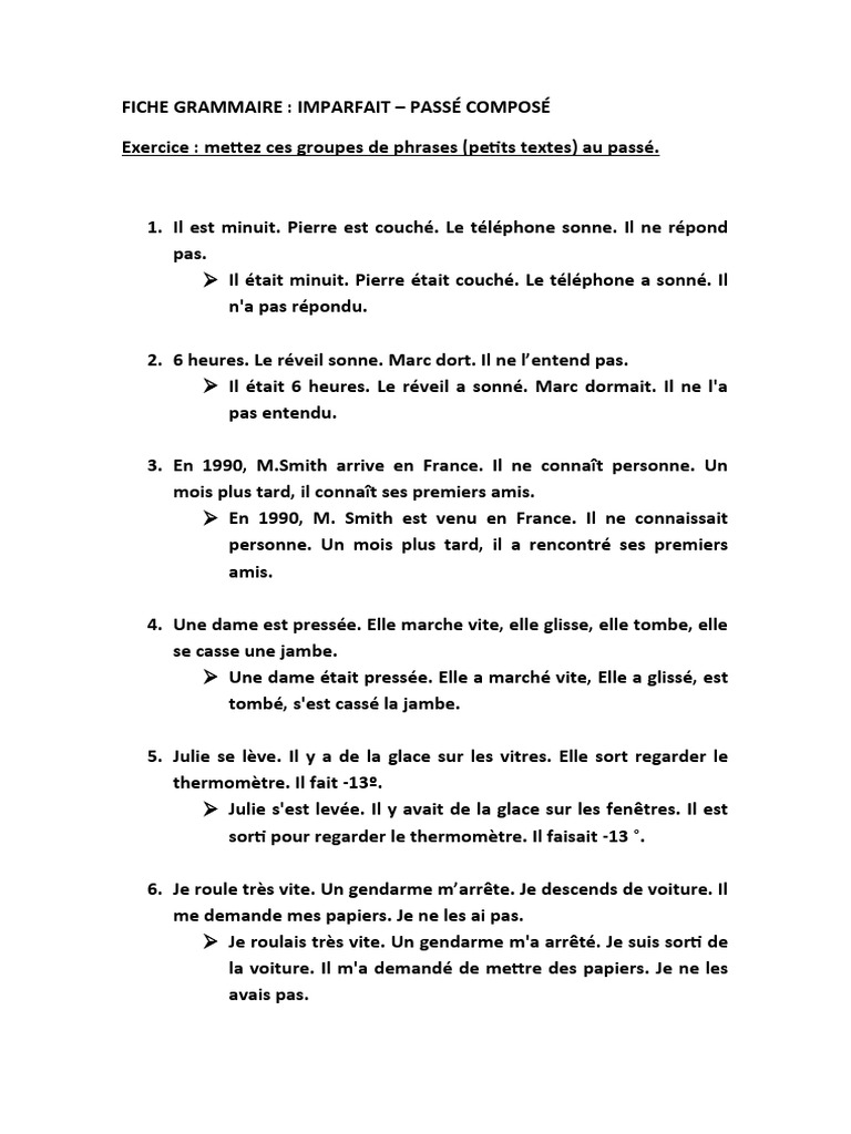 Imparfait Passé Composé Exercice | PDF