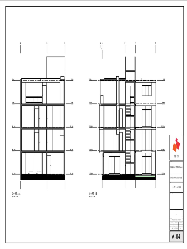 Corte A-A y B-B de Vivienda Unifamiliar | PDF