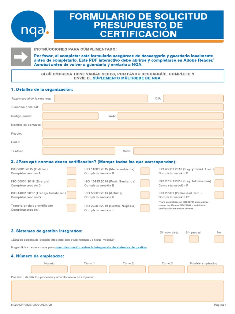 NQA IMS Quote Request Form ES | PDF | Auditoría | Software