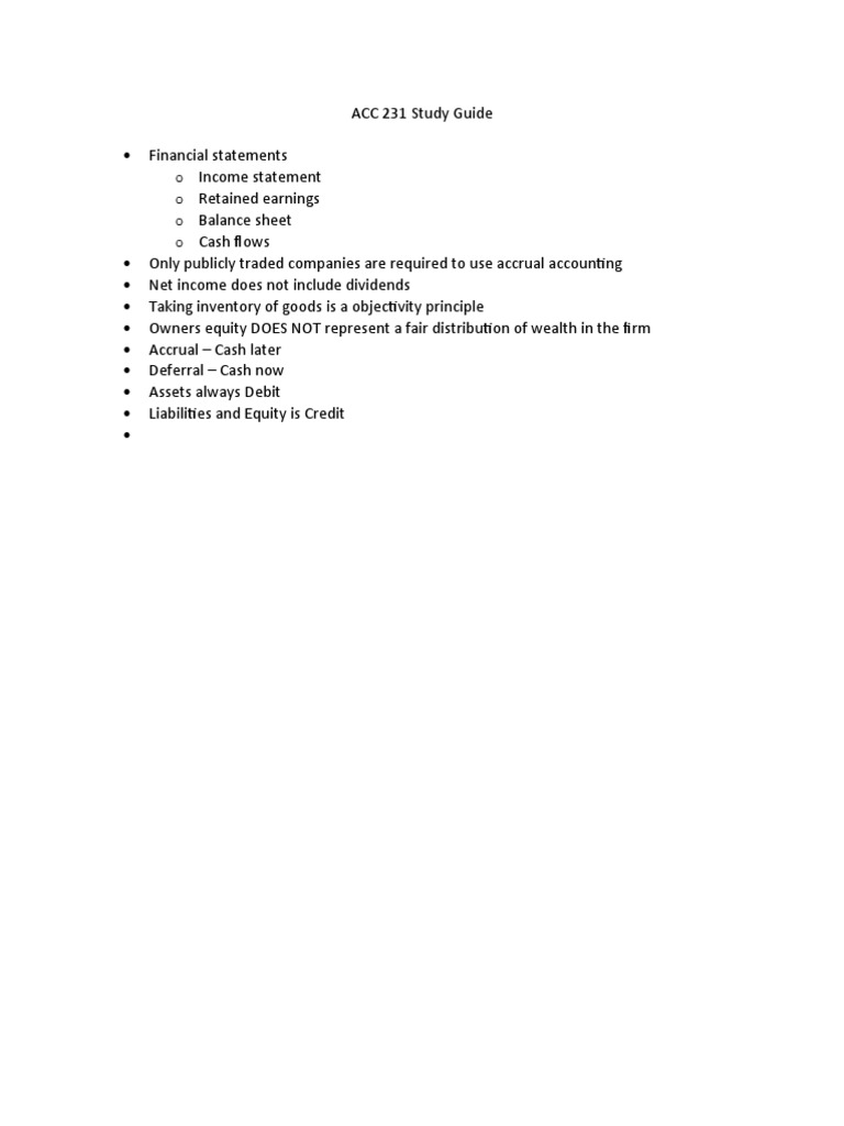 ACC 231 Study Guide | PDF | Business | Finance & Money Management
