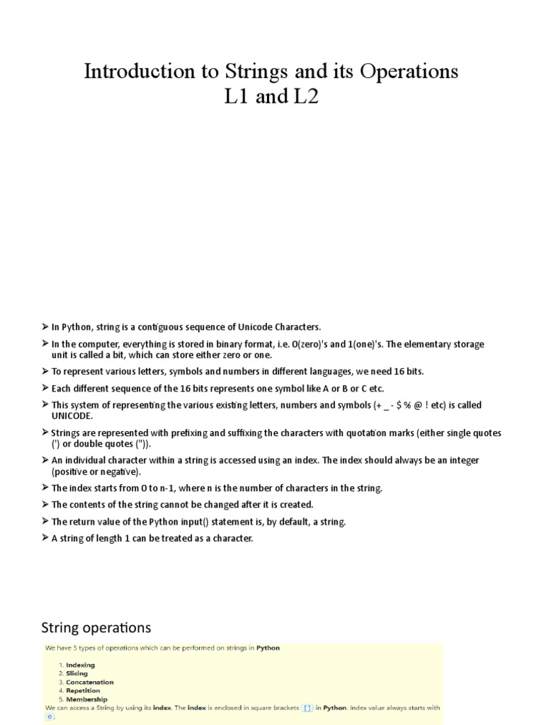 Introduction To Strings and Its Operations | PDF | String (Computer ...