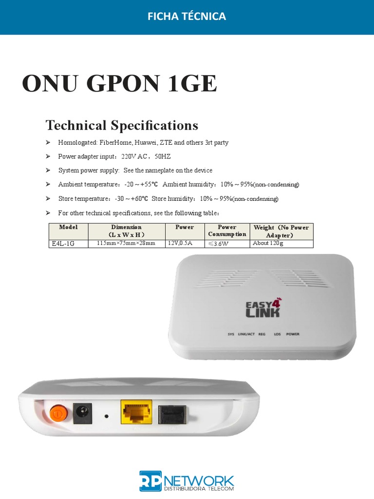 GPON 1GE Technical Specs | PDF | I Pv6 | Computer Networking