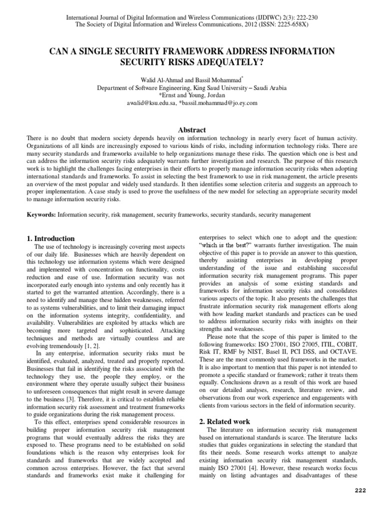 Security Frameworks for Enterprises | PDF | Information Security | Risk