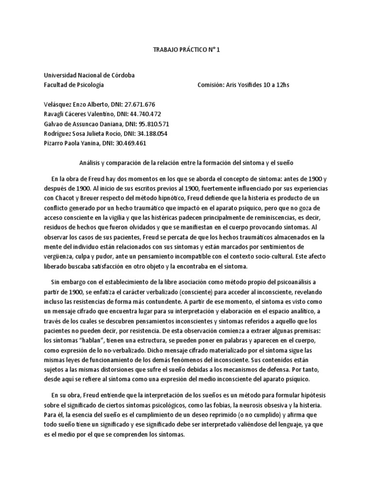 TP1 - Psicoanalisis - Sueños y Síntomas - VF | PDF