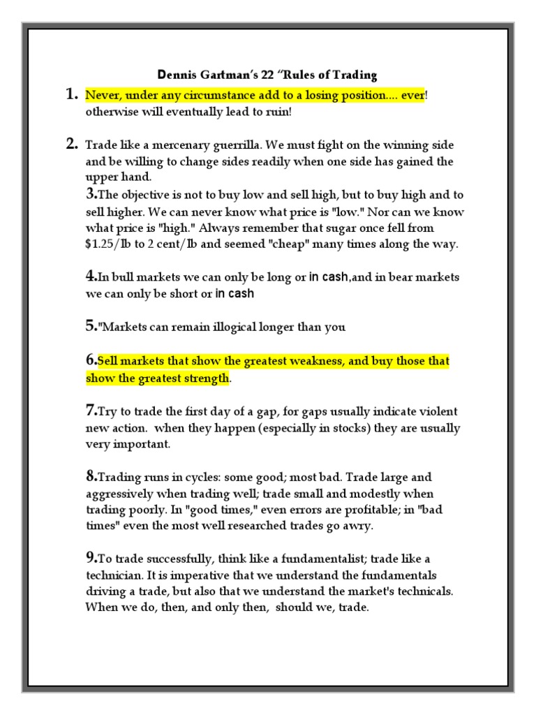 Gartman's 22 Essential Trading Rules | PDF | Arbitrage | Order (Exchange)