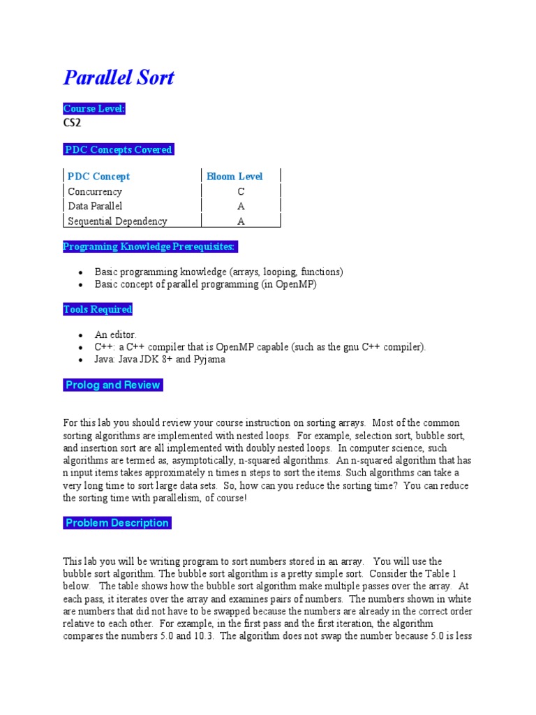 Parallel Sort Pdf Parallel Computing Algorithms