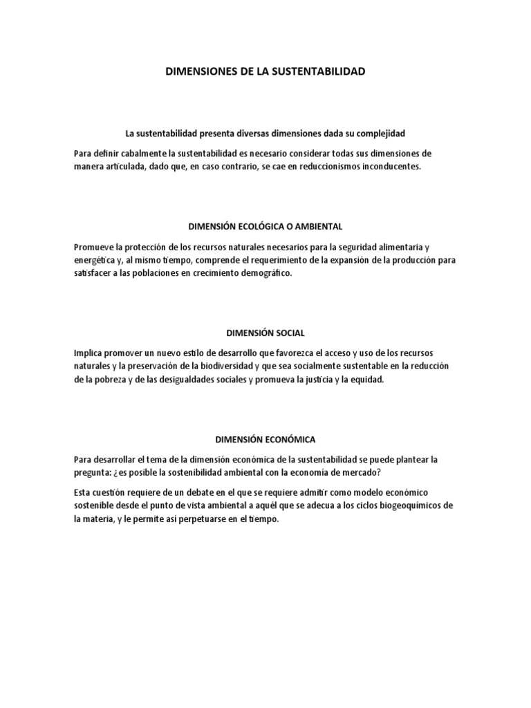 Dimensiones de La Sustentabilidad | Descargar gratis PDF | Sustentabilidad | Entorno natural