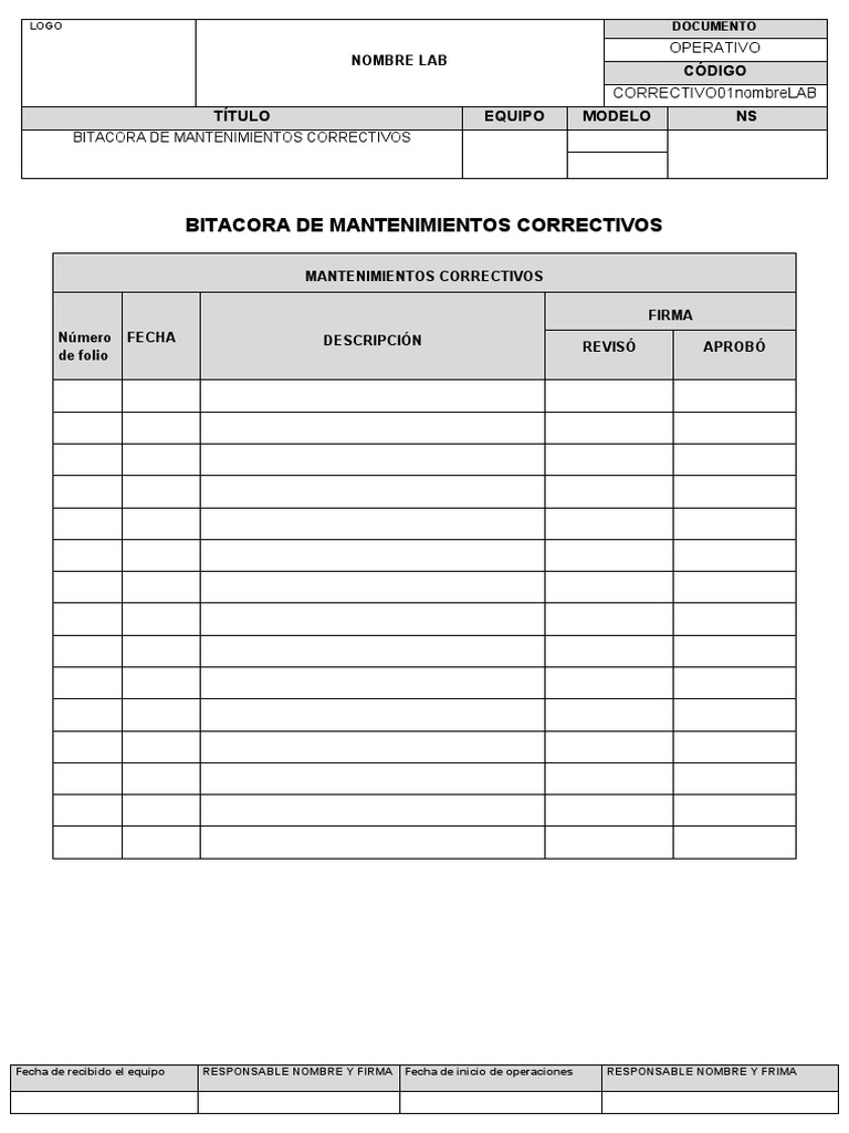 5.5.4.3 Bitácora de Mantenimientos Correctivos | PDF