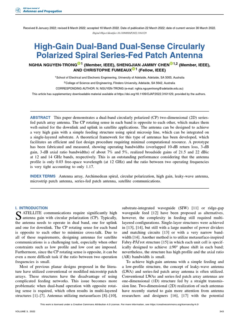 High-Gain Dual-Band Dual-Sense Circularly Polarized Spiral Series-Fed Patch Antenna Array ...