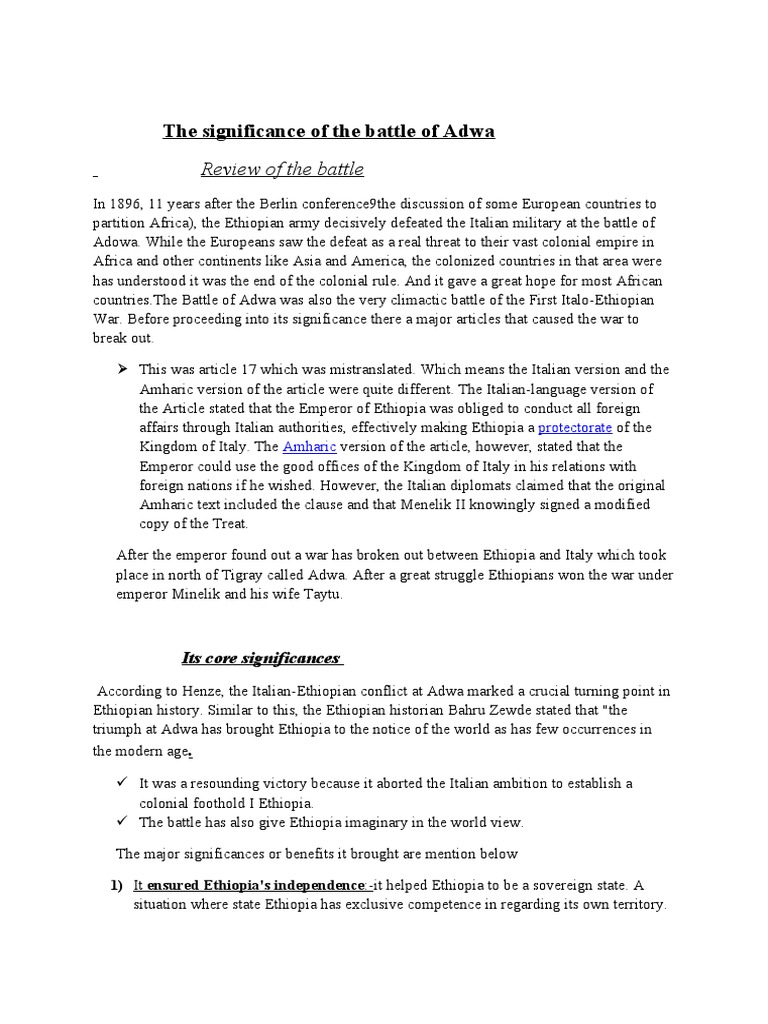 The Significance of The Battle of Adwa | PDF | Horn Of Africa | Africa