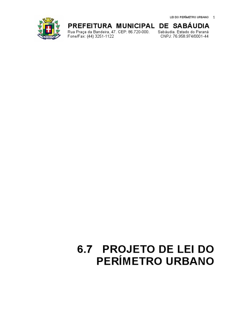 6.7 Lei Do Perímetro Urbano - Sabáudia | PDF