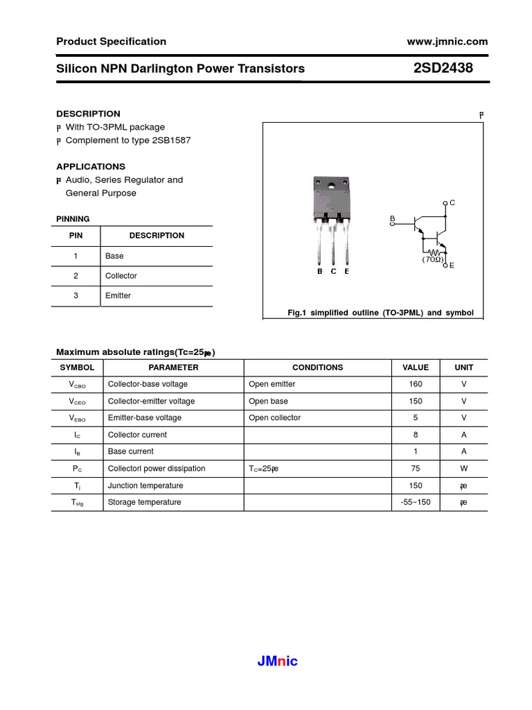 2 SD 2438 | PDF | Bipolar Junction Transistor | Semiconductors