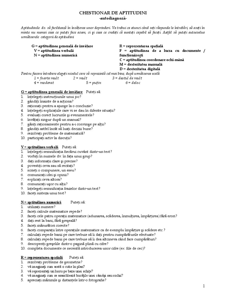 Chestionar de Aptitudini | PDF