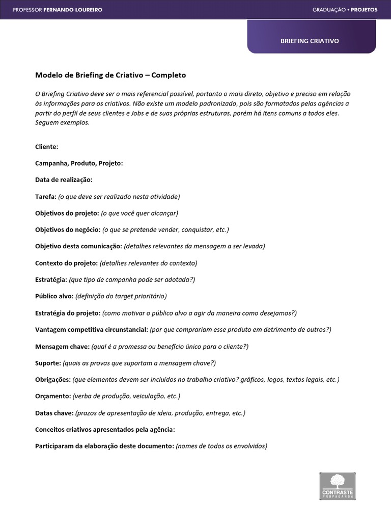 Modelo de Briefing de Criativo Completo | PDF | Marca | Marketing