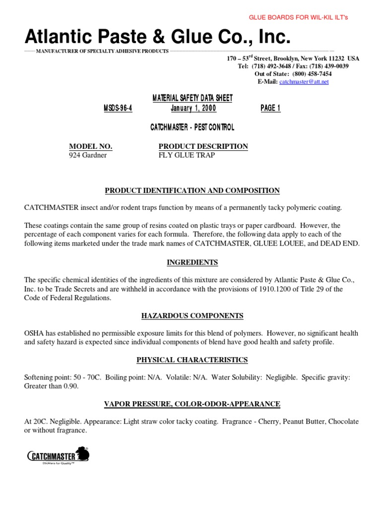 Catchmaster Fly Trap Msds | PDF | Adhesive | Fires