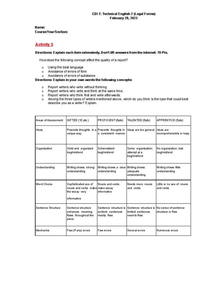 Cdi 7 Activity 2 | Download Free PDF | Noun | Thought