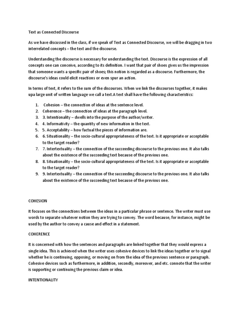 Text As Connected Discourse | PDF | Idea | Discourse