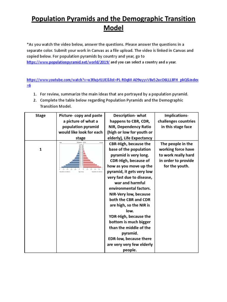 Population Pyramids and Demographic Transition Video Questions | PDF ...