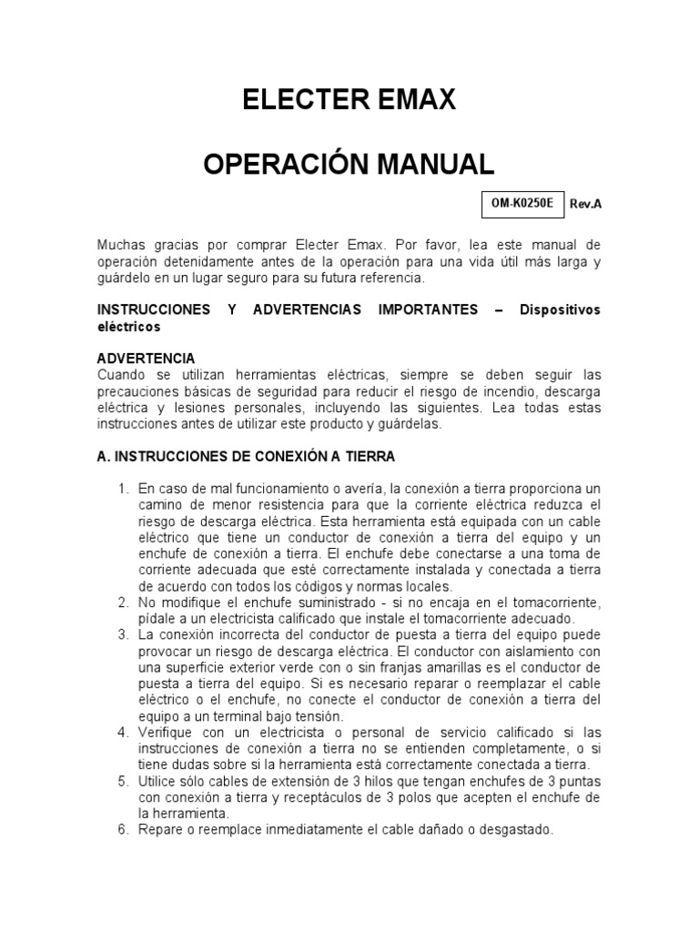 Electer Emax Manual | PDF | Enchufes y tomas de corriente alterna | Electricidad